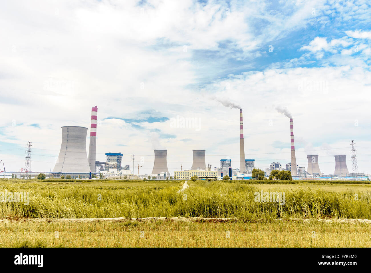 grass,skyline and landscape of power plant Stock Photo - Alamy