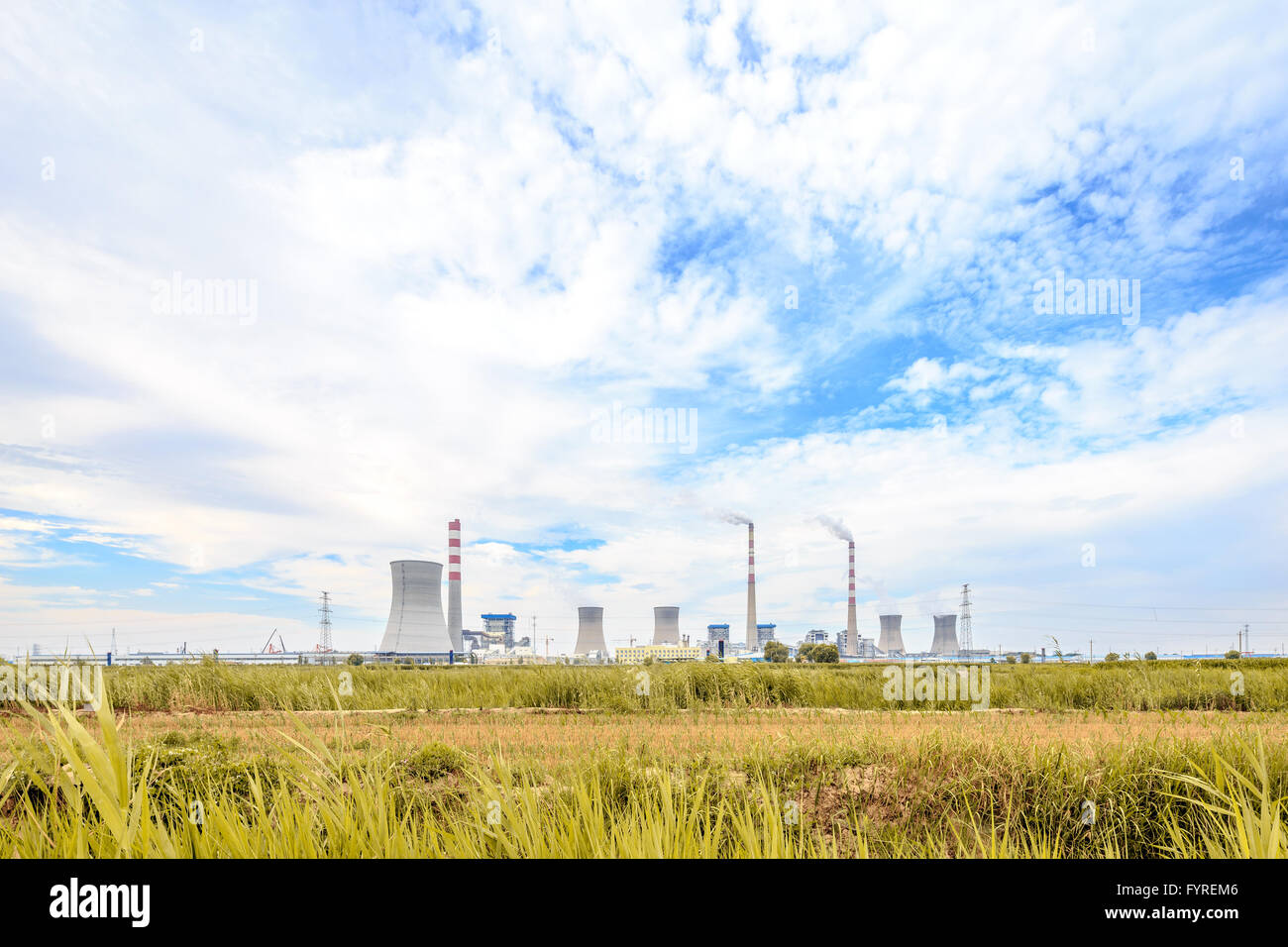 grass,skyline and landscape of power plant Stock Photo - Alamy