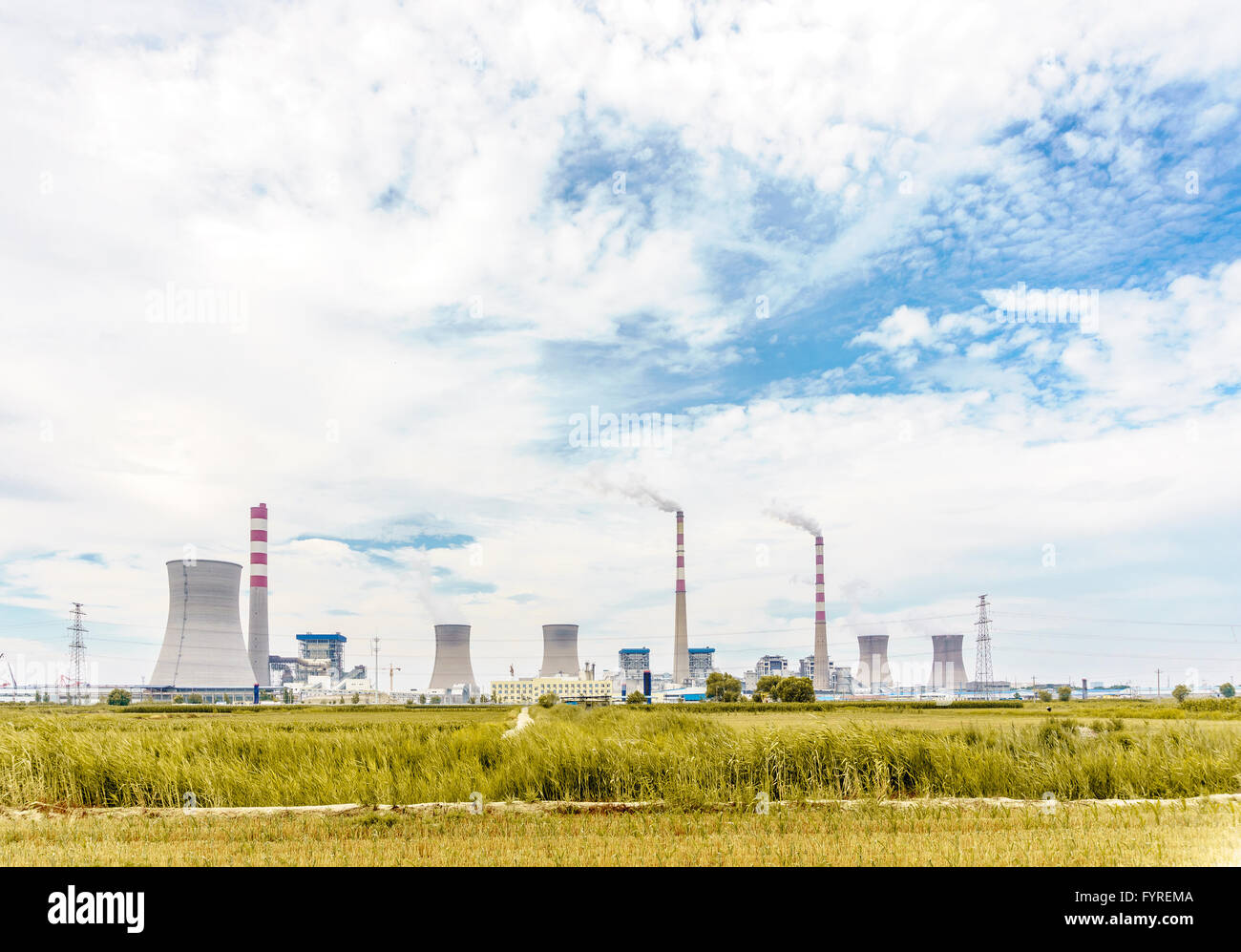 grass,skyline and landscape of power plant Stock Photo - Alamy