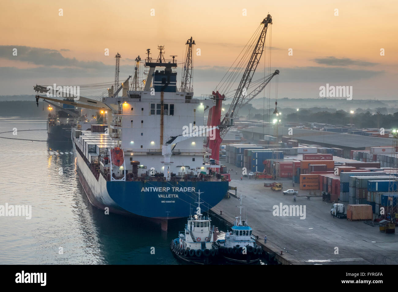 Early Morning Antwerp Trader Ship Loading In Santo Tomas De Castilla ...