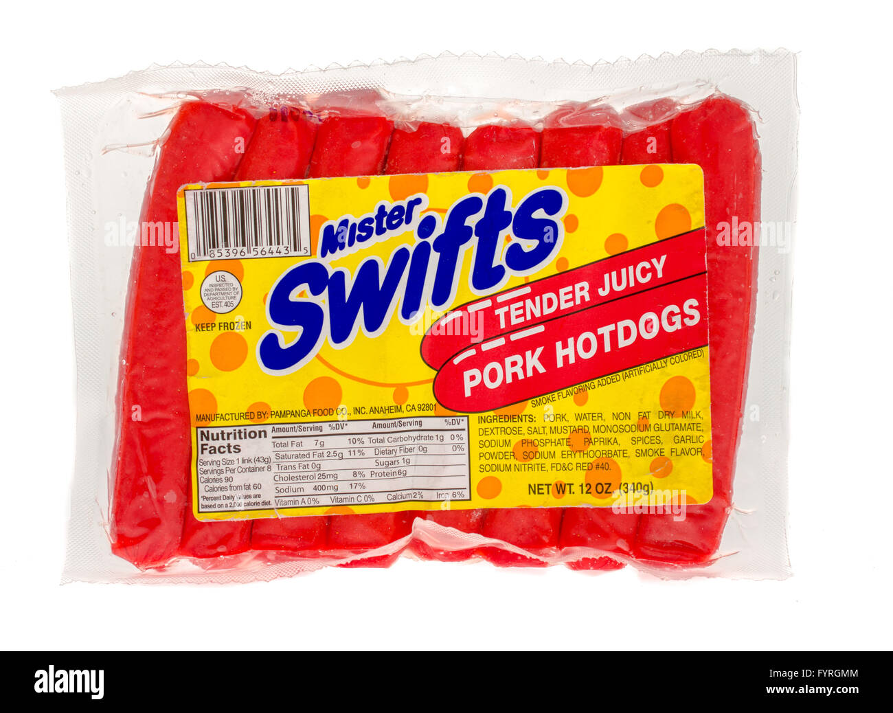 Winneconne, WI - 21 Oct 2015: Package of Mister Swifts pork hotdogs ...