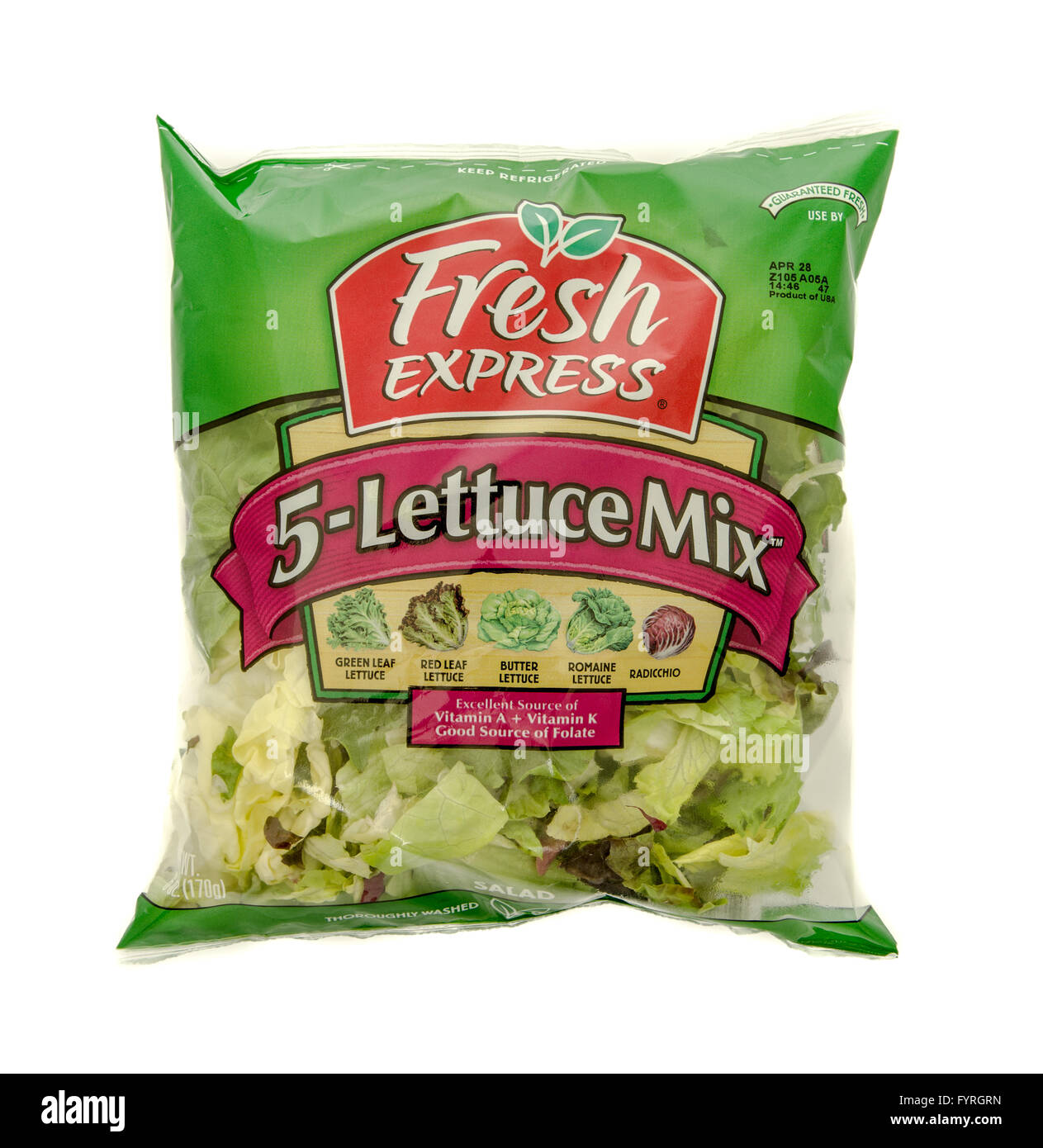 Winneconne, WI - 20 April 2016: Bag of 5 lettuce mix salad by Fresh ...