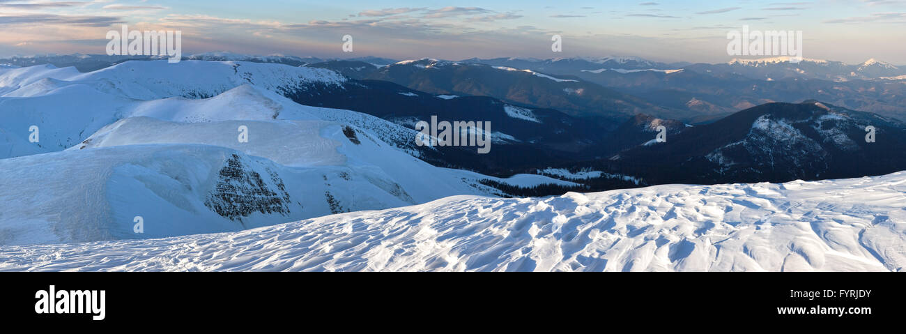 Twilight mountain winter panorama Stock Photo - Alamy