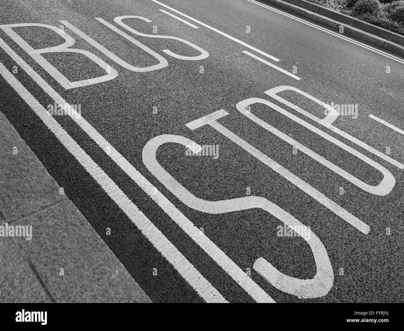 Black and white Bus stop sign Stock Photo - Alamy