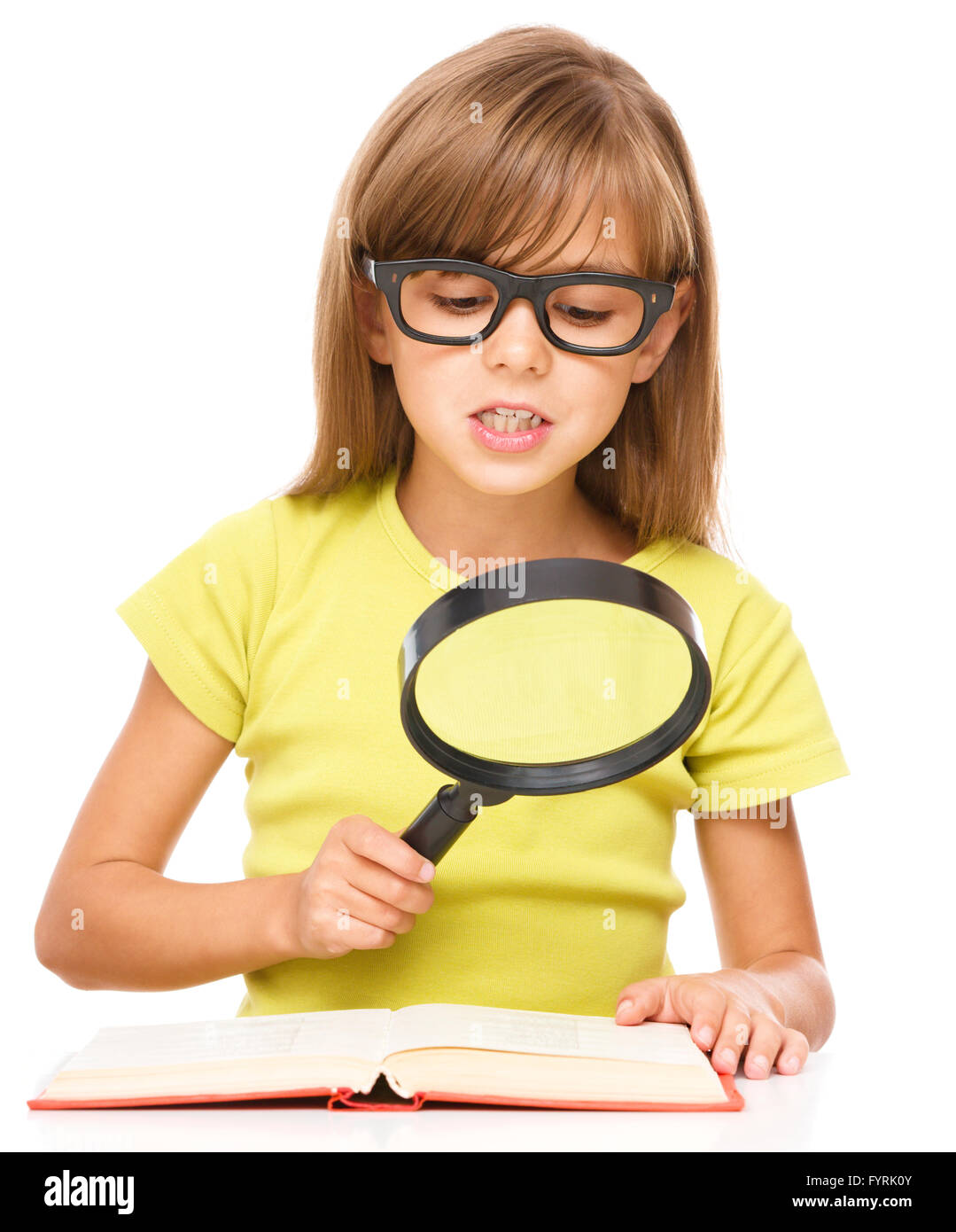 Child using magnifying glass Cut Out Stock Images & Pictures - Alamy