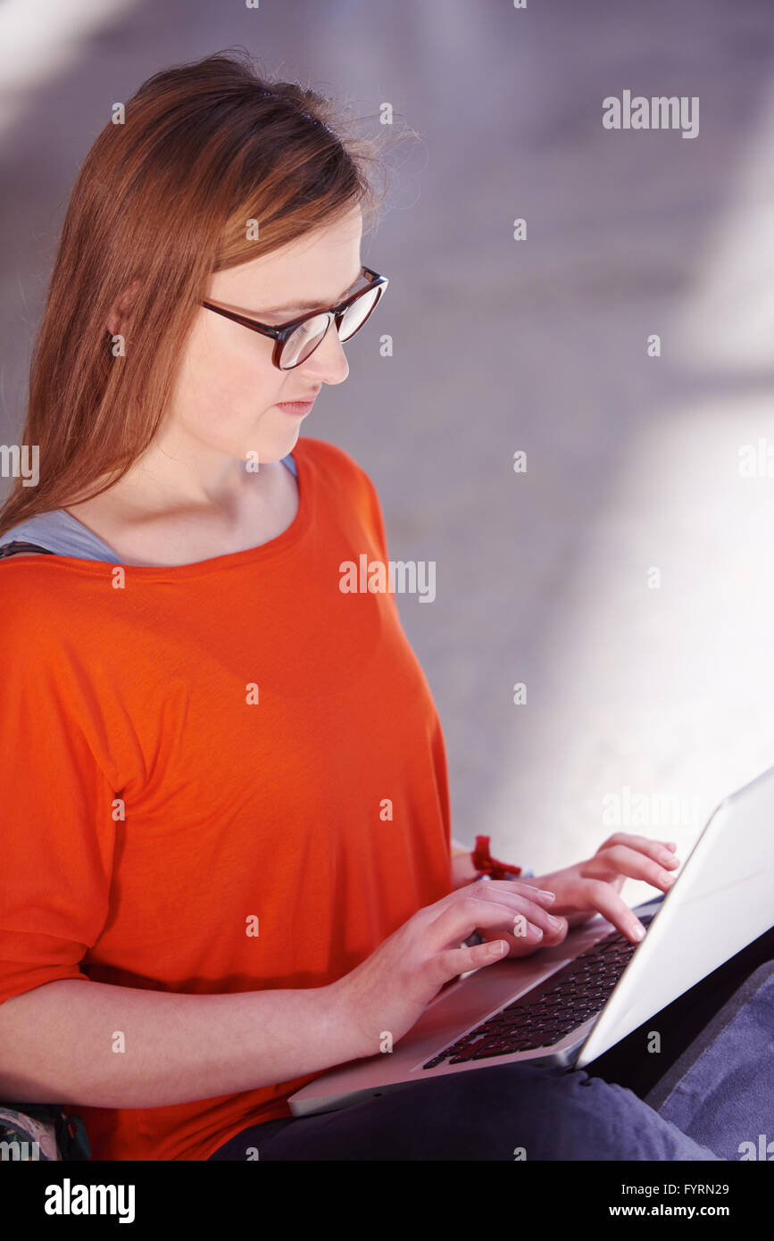 student girl with laptop computer Stock Photo - Alamy