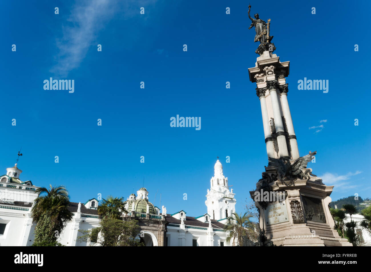 Architecture of the historic center of Quito. Independence monument ...