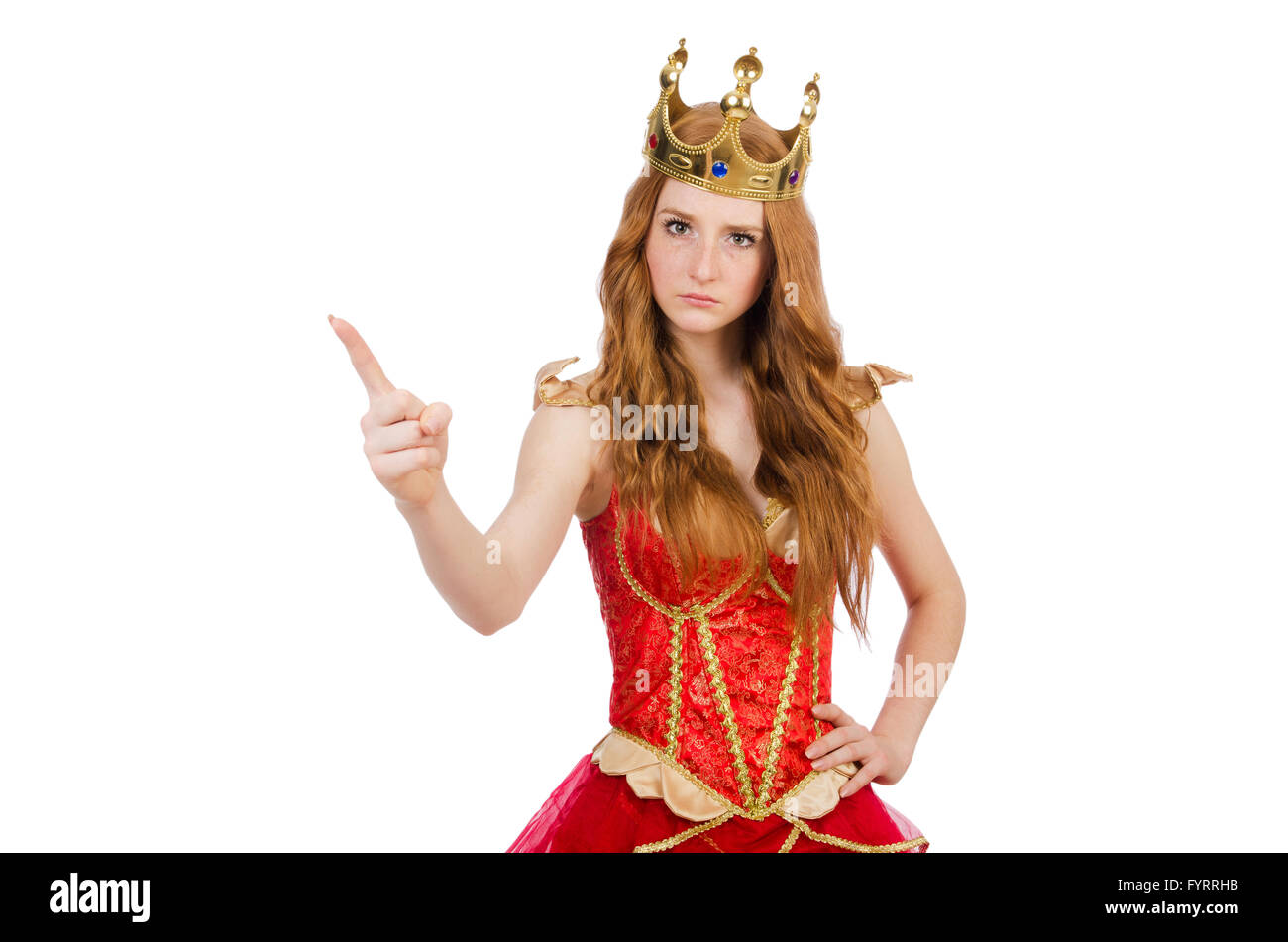 Princess wearing crown and red dress isolated on white Stock Photo - Alamy