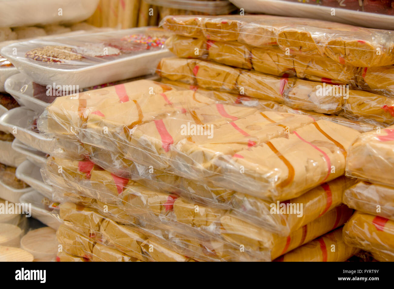 Freshly packed traditional Ecuadorian mecocha sugar sweets Stock Photo ...