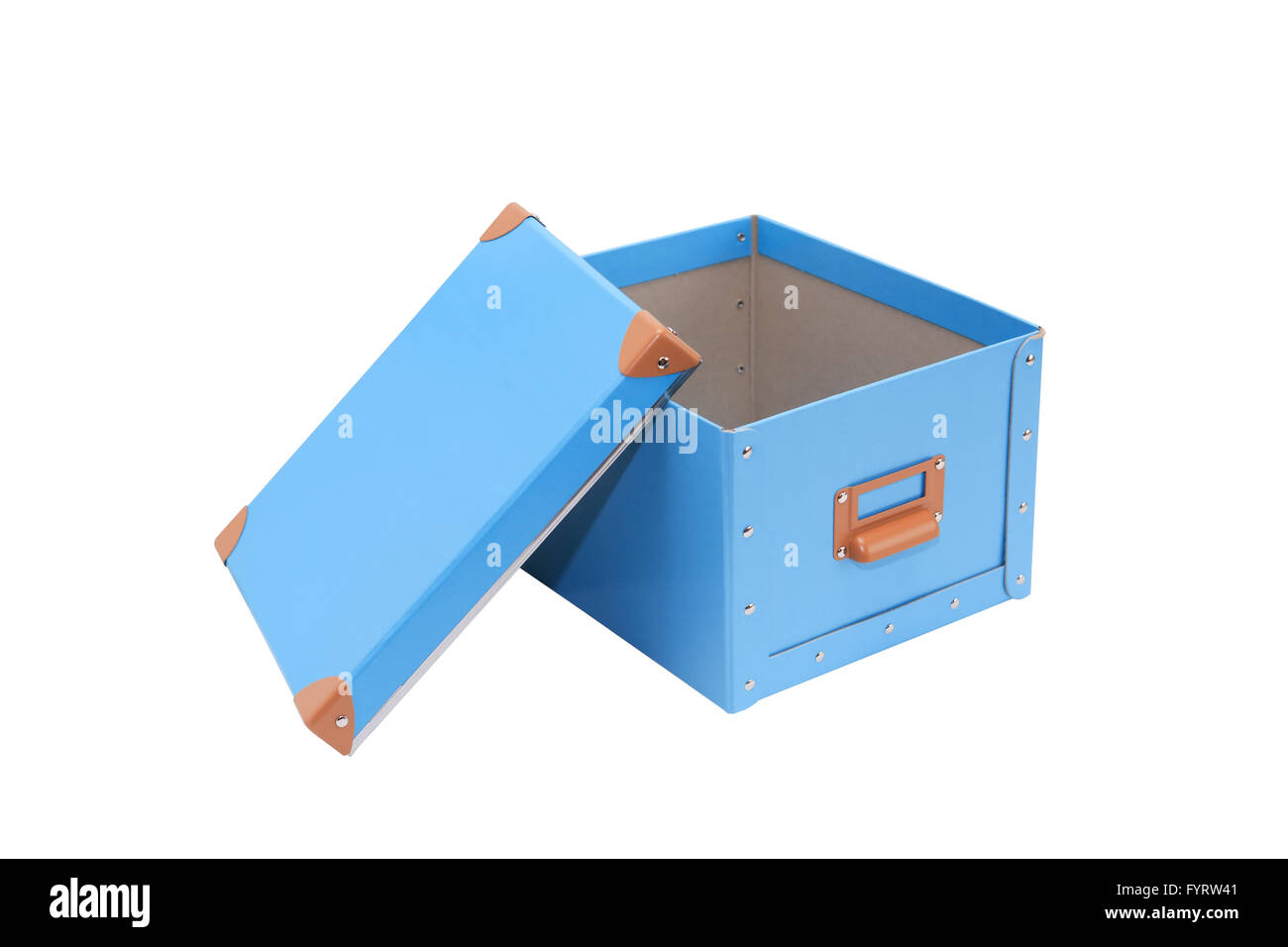 Blue open cardboard box and lid isolated on white with clipping path ...