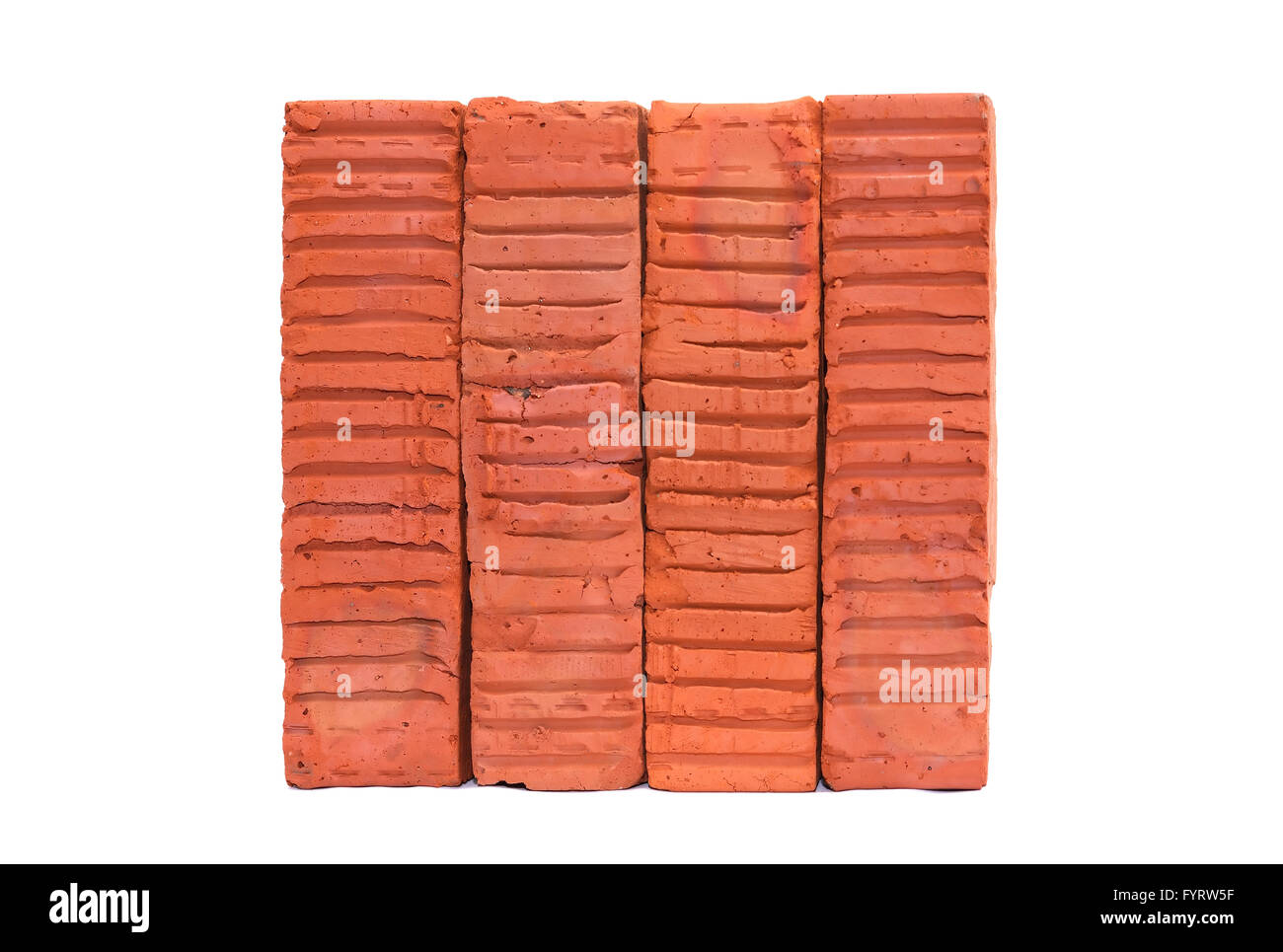 Few ordinary red bricks in a row on white background Stock Photo - Alamy