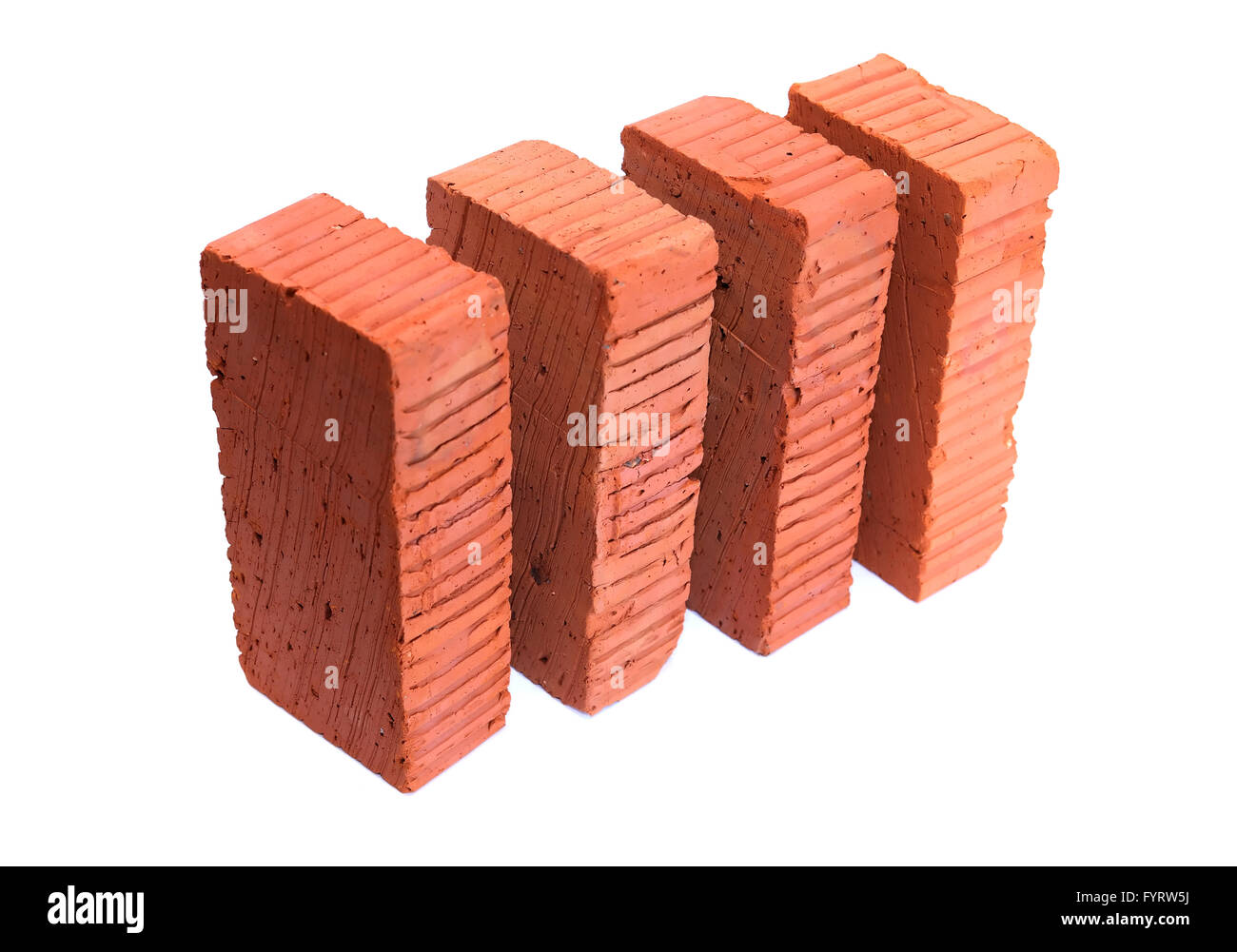 Few ordinary red bricks in a row on white background Stock Photo - Alamy