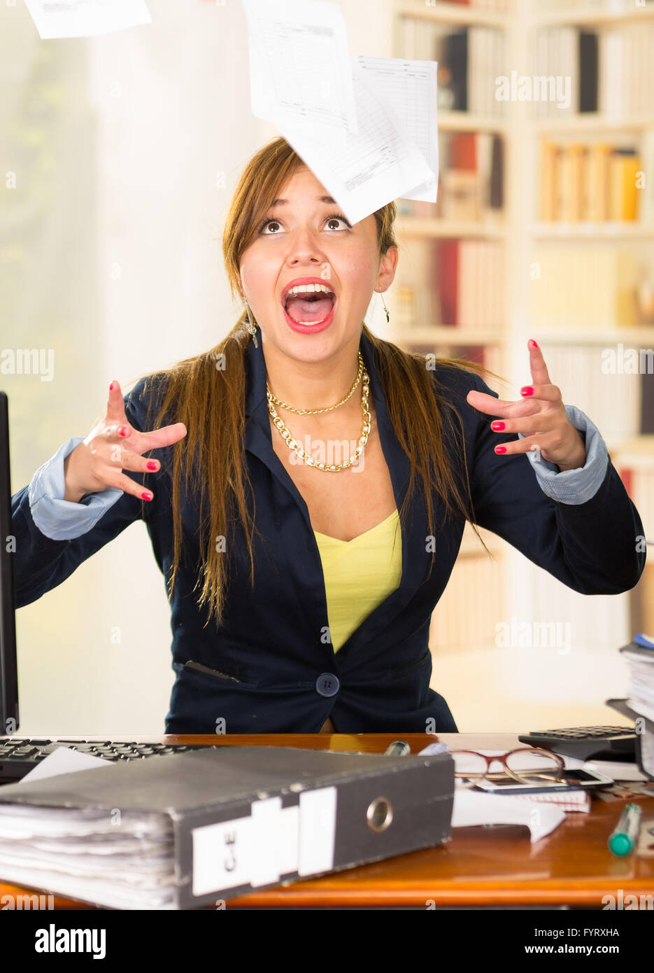 Young Woman Throwing Up Documents High Resolution Stock Photography and ...