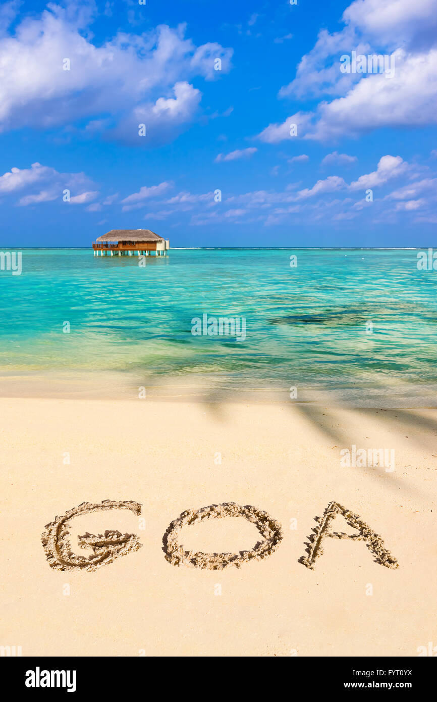 Word Goa on beach Stock Photo - Alamy