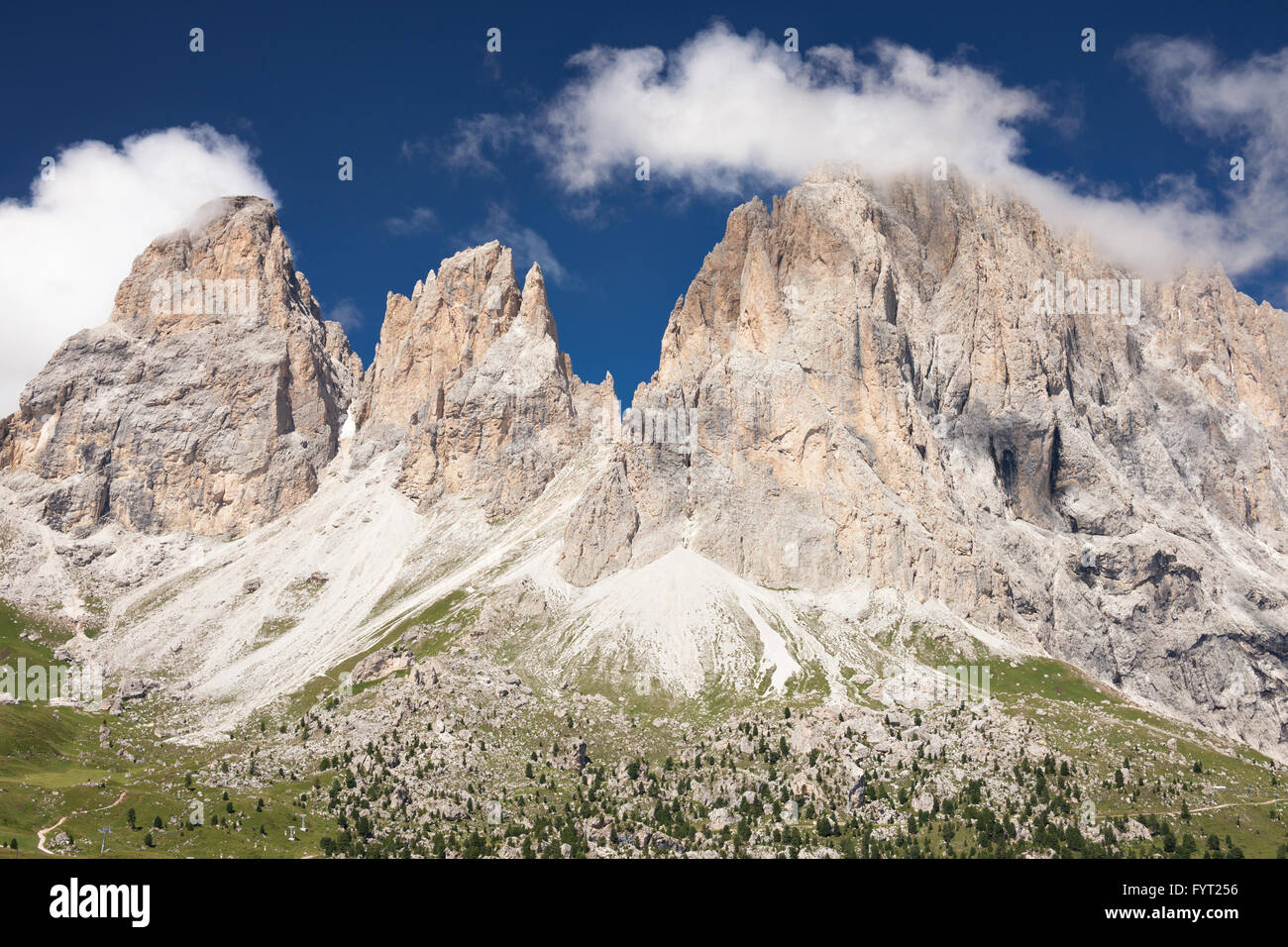 Sassolungo mountain peaks Stock Photo - Alamy