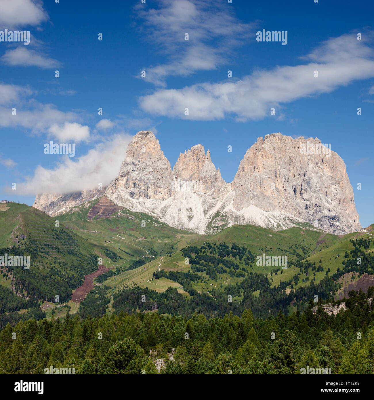 Sassolungo mountain peaks Stock Photo - Alamy