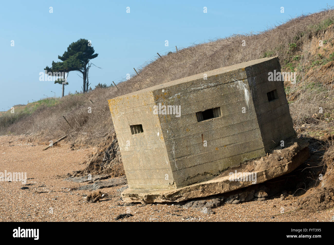 Second World War pillbox which was once on top of the cliff but due to ...