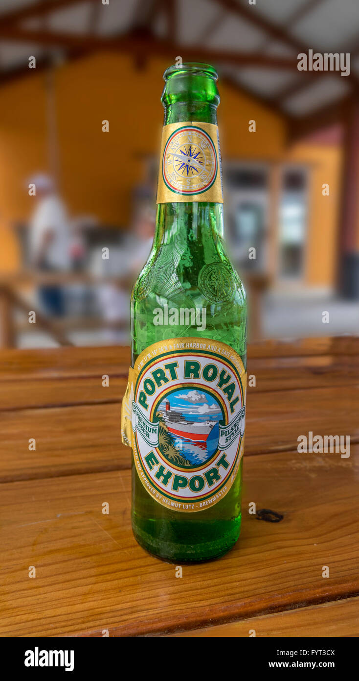 A Port Royal Export Beer Bottle From Honduras On A Table In A Bar At ...