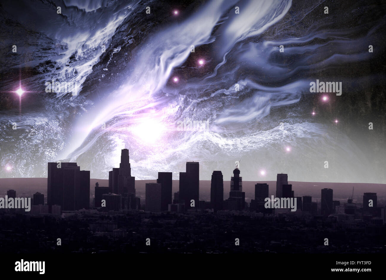 Beautiful starscape and Los Angeles skyline night landscape Stock Photo ...