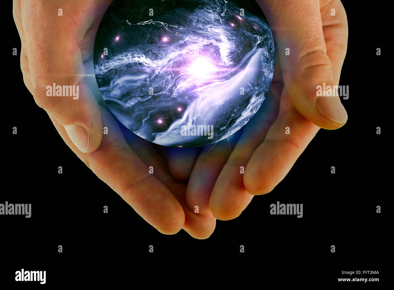 Holding the universe in fortune teller magic crystal ball 3D ...