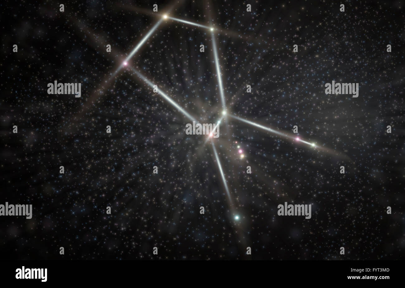 Orion greek hunter constellation 3D illustration with colorful stars ...