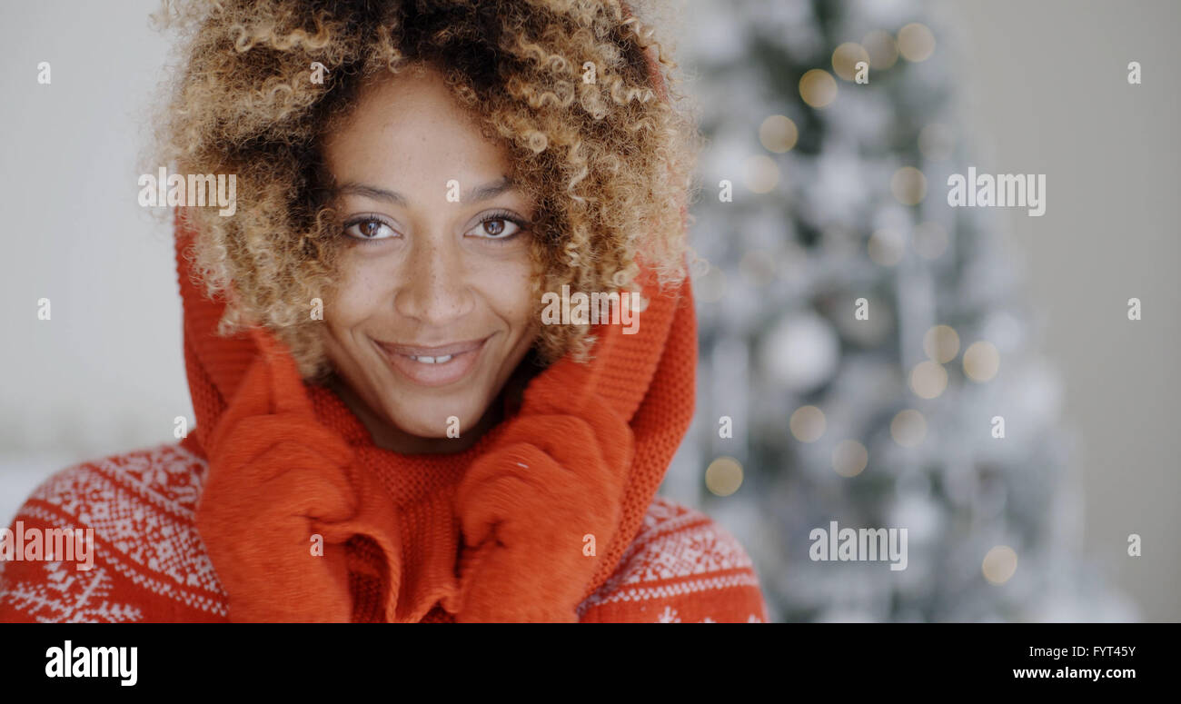 Cute young African woman in winter fashion Stock Photo - Alamy