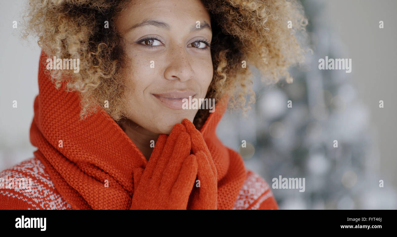 Cute young African woman in winter fashion Stock Photo - Alamy