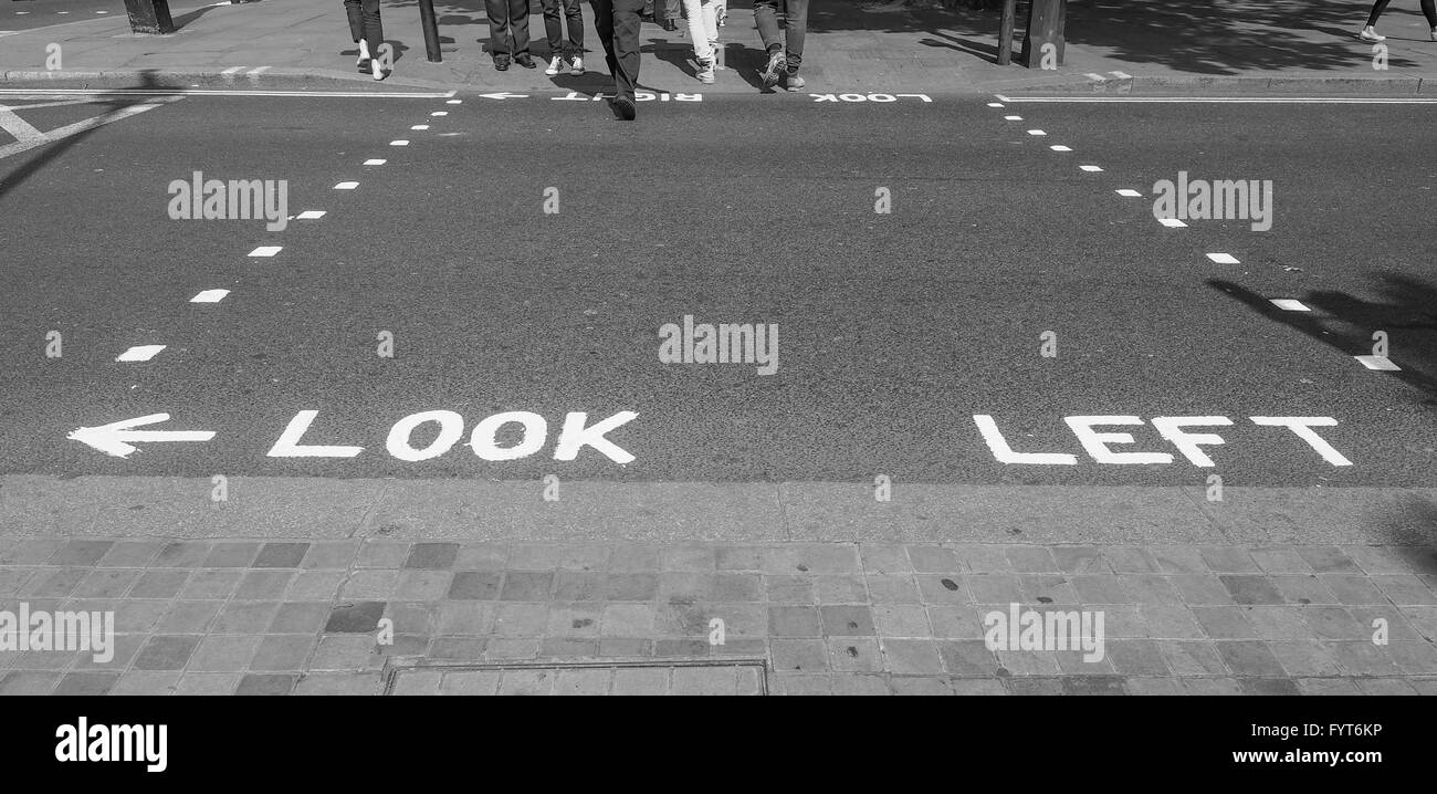 Black and white Look Left sign Stock Photo - Alamy
