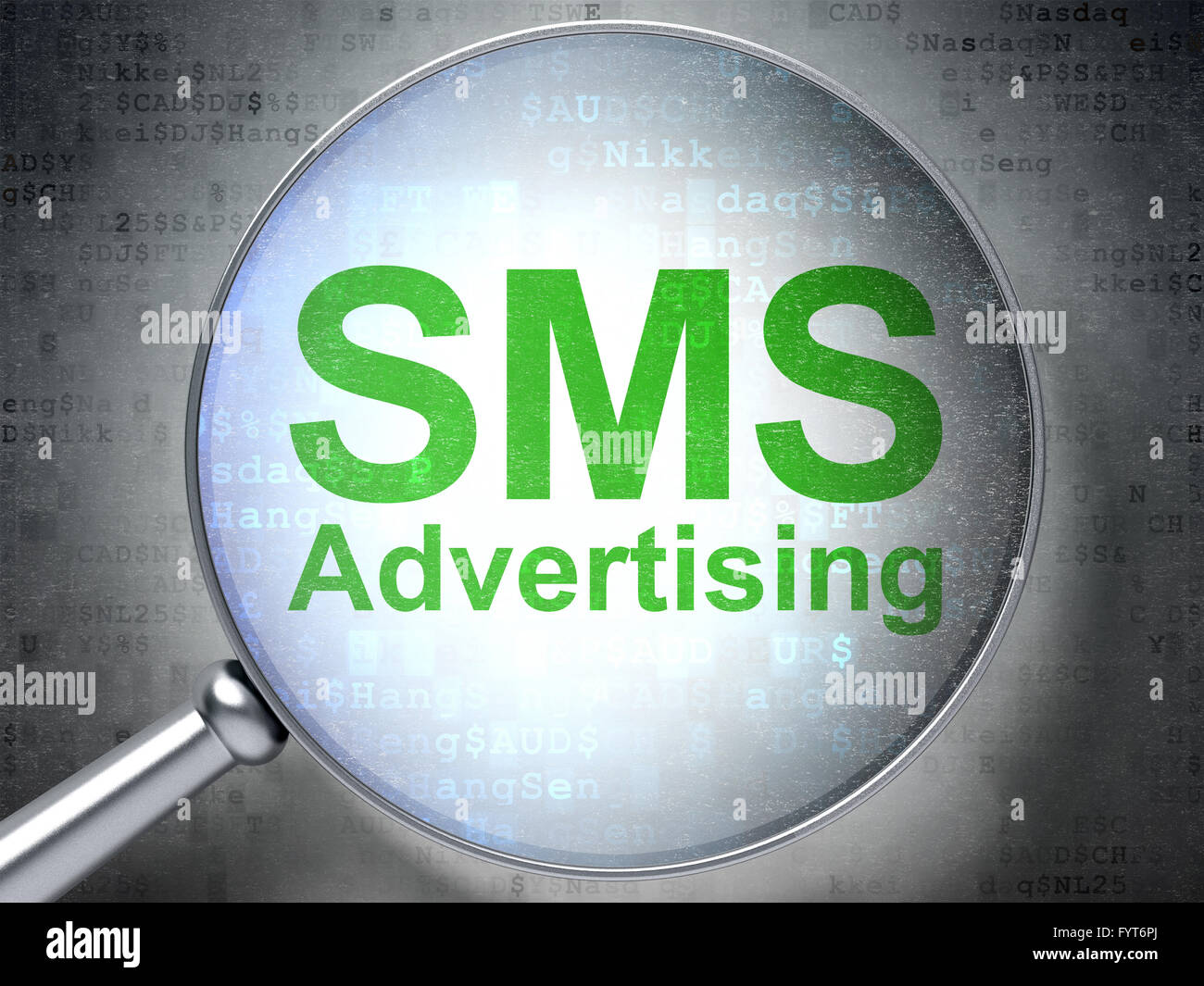 Marketing concept: magnifying optical glass with words SMS Advertising ...