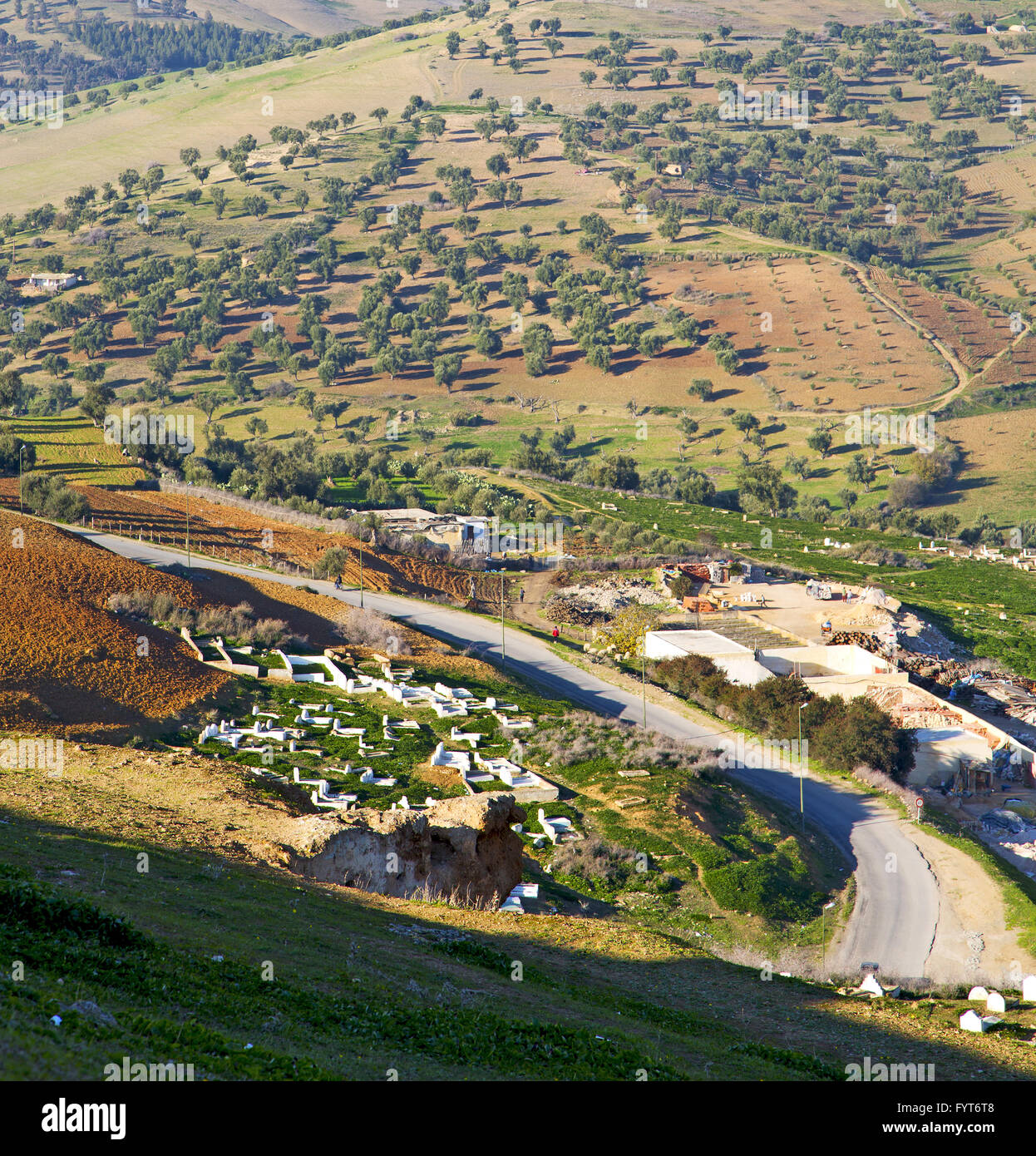 from high in the village morocco africa field and constructions Stock ...
