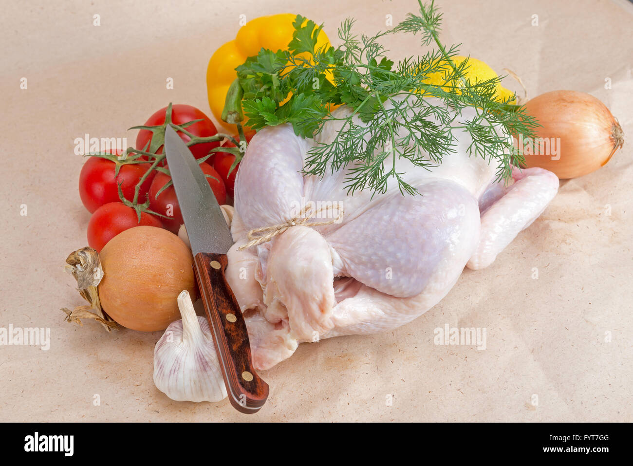 Broiler chicken and vegetables - preparations for frying Stock Photo ...