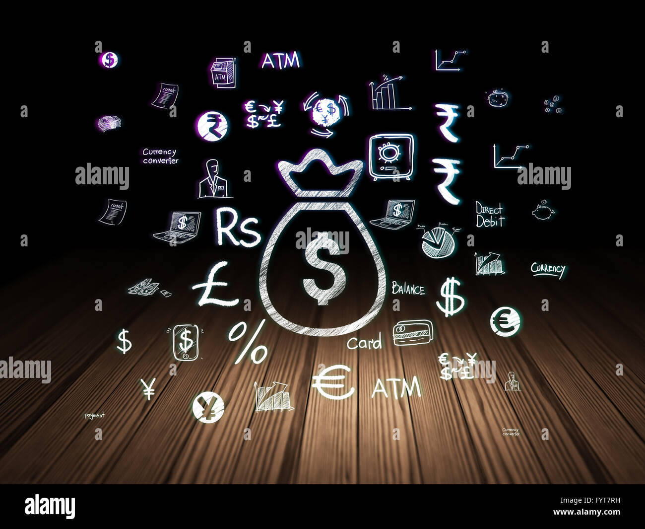 Banking concept: Money Bag in grunge dark room Stock Photo - Alamy