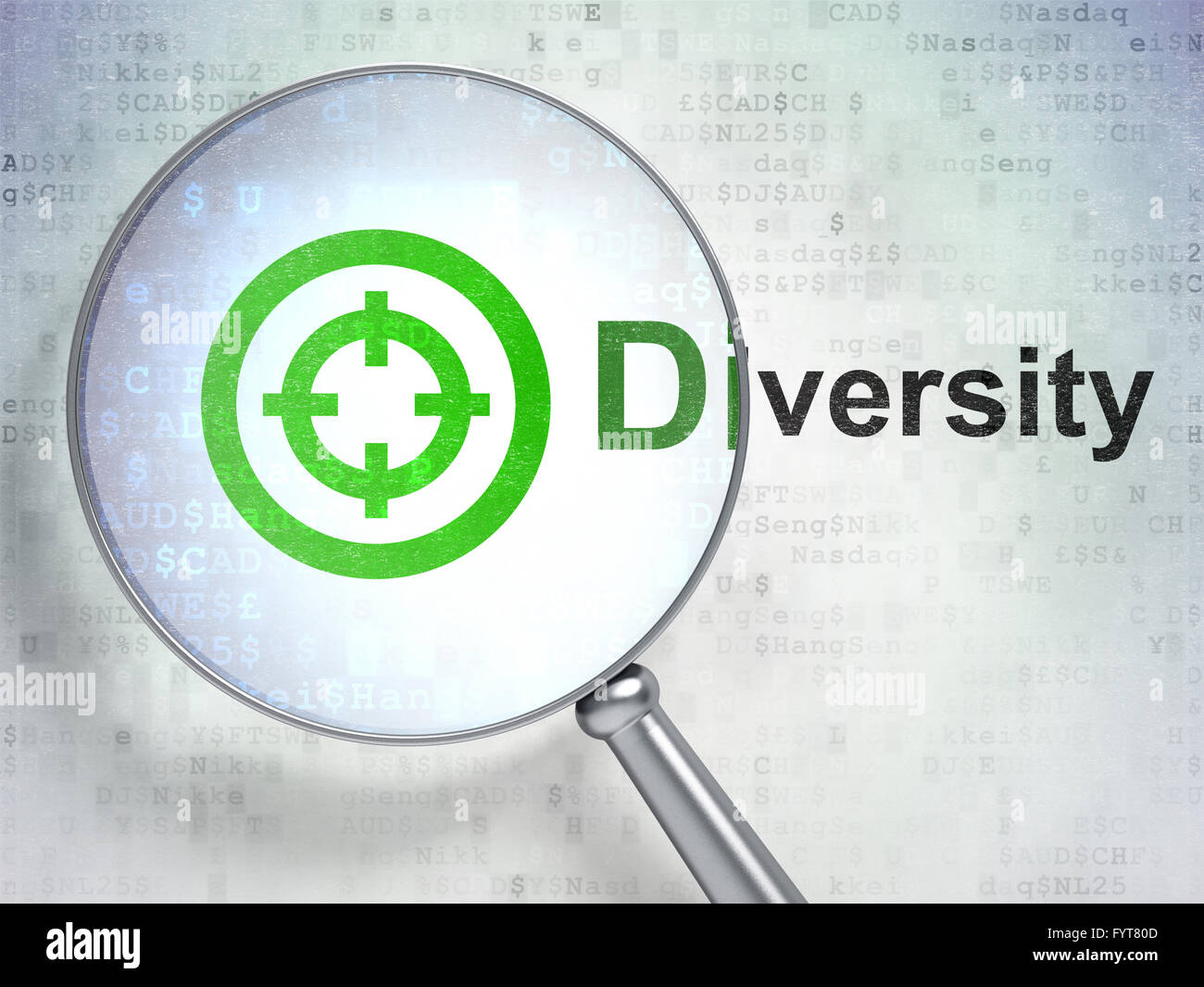Finance concept: Target and Diversity with optical glass Stock Photo ...