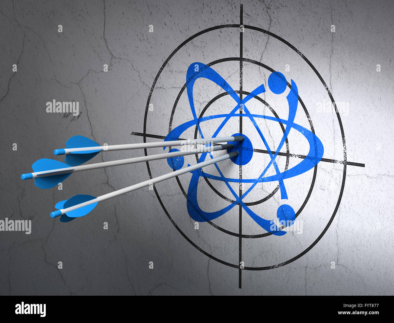 Science concept: arrows in Molecule target on wall background Stock ...