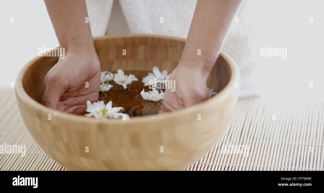 Female Hands With Bowl Of Aroma Water Stock Photo - Alamy