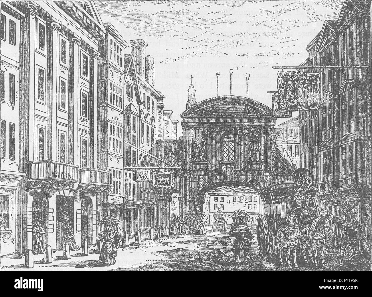 FLEET STREET: Temple Bar and the "Devil Tavern". London, antique print ...