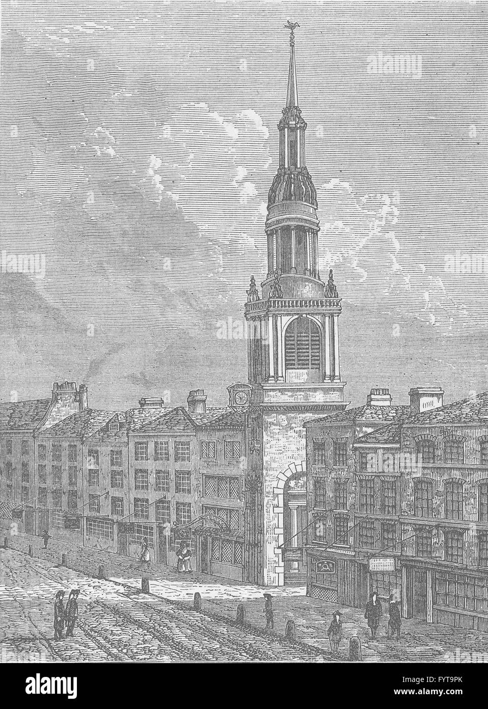 CHEAPSIDE: Bow church, Cheapside, in about 1750. London, antique print ...