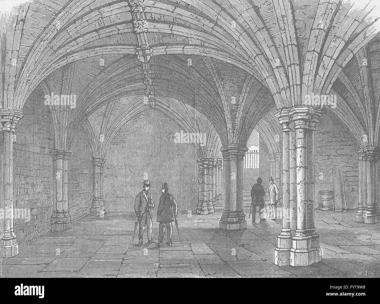 GUILDHALL: The crypt of' Guildhall. London, antique print c1880 Stock ...