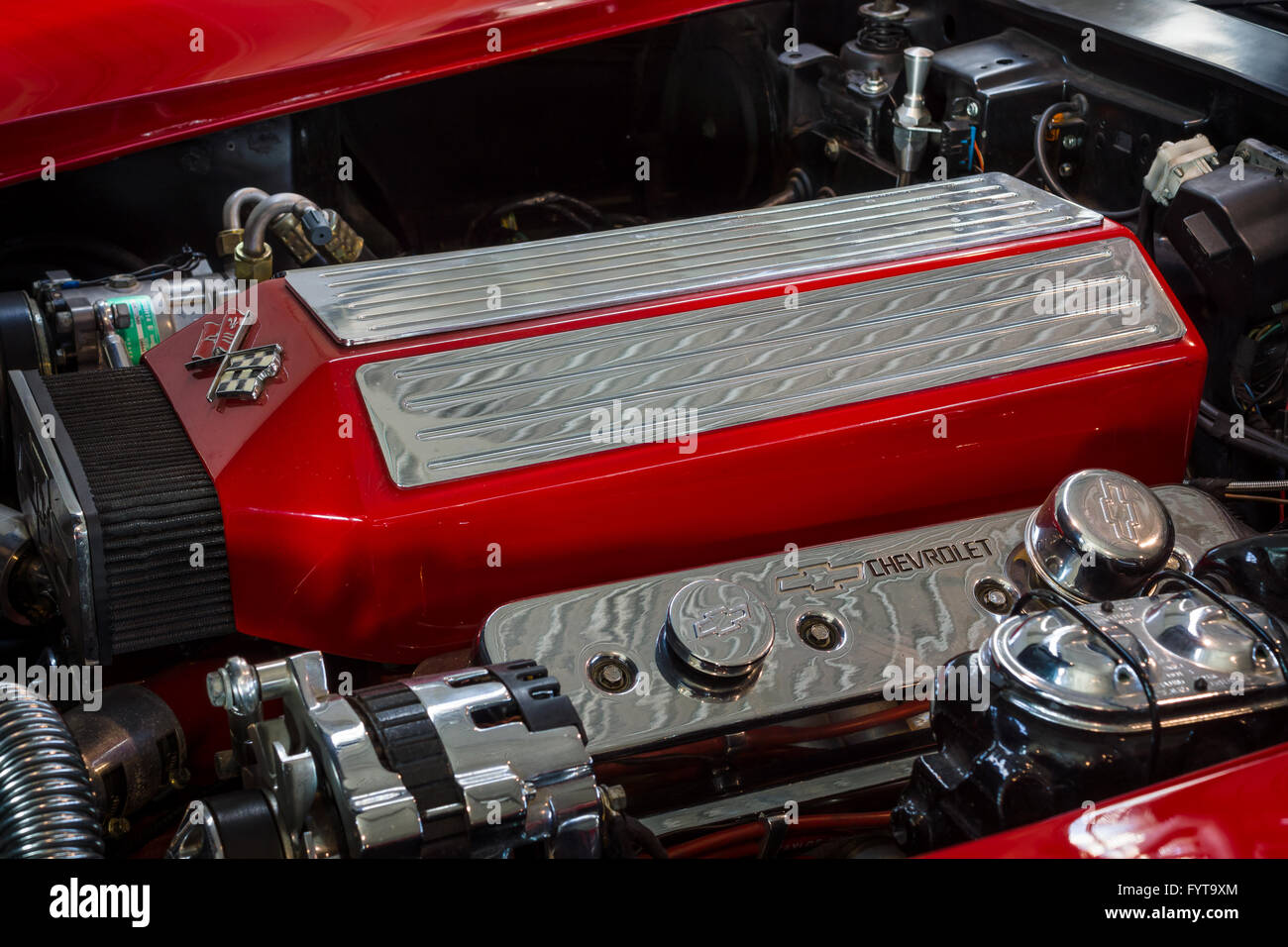 Engine of sports car Chevrolet Corvette (C3) Stingray, close-up Stock ...