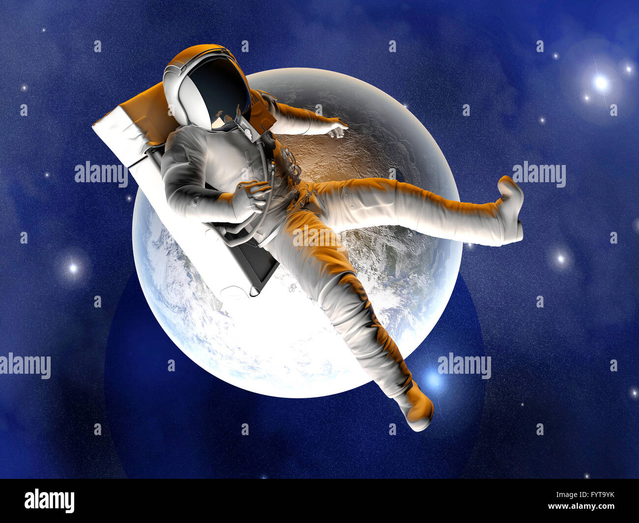 Astronaut floating over the Earth Stock Photo - Alamy
