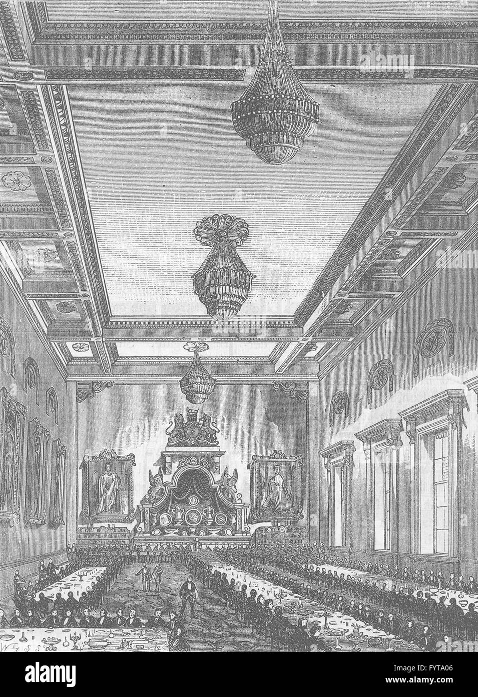 OLD JEWRY: Interior of Grocers' Hall. London, antique print c1880 Stock ...