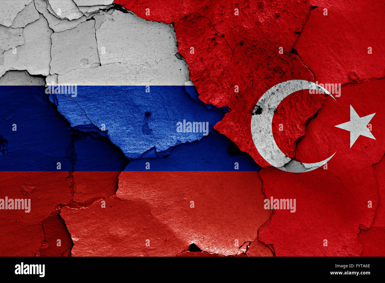 flags of Russia and Turkey painted on cracked wall Stock Photo - Alamy