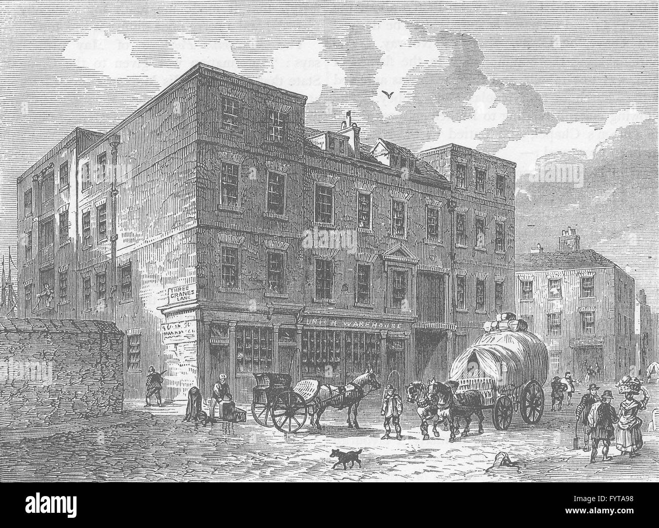 UPPER THAMES STREET: The "Three Cranes," Thames Street. London, print ...