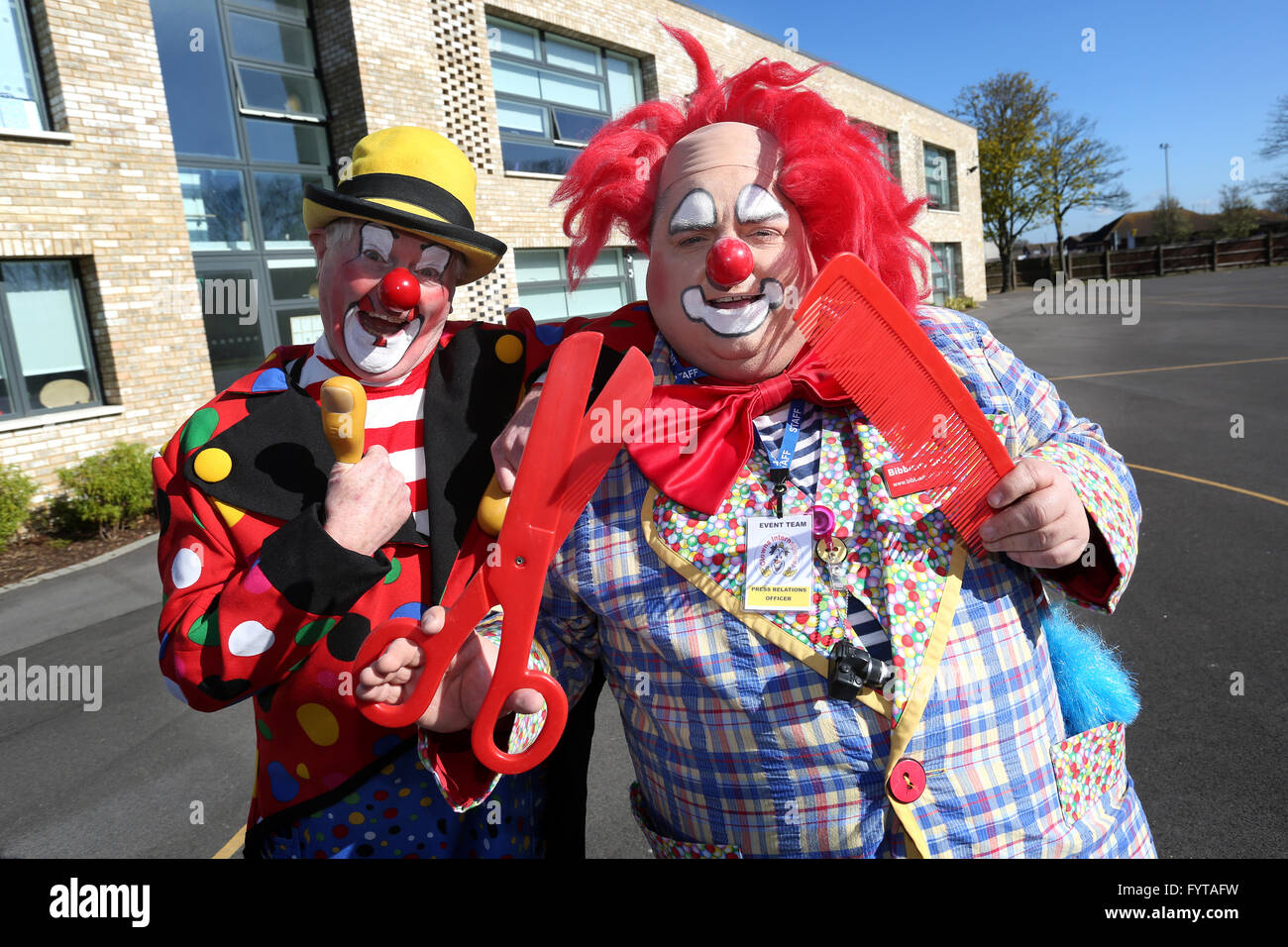 Clowns Bibbledy Bob, (red hair) and Clown Bluey, (yellow hat) pictured ...