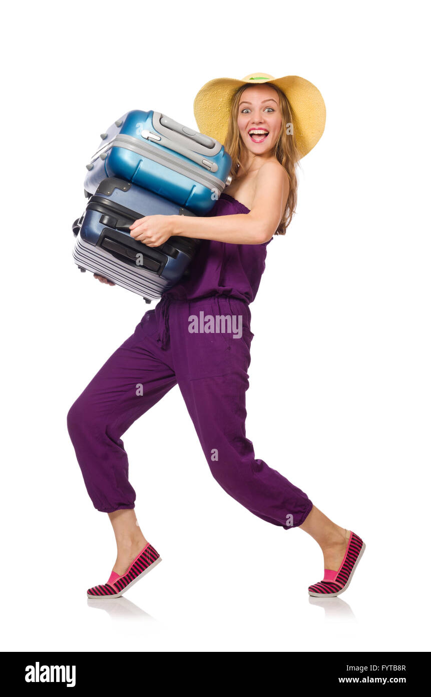 Female traveler packing suitcase Cut Out Stock Images & Pictures - Alamy