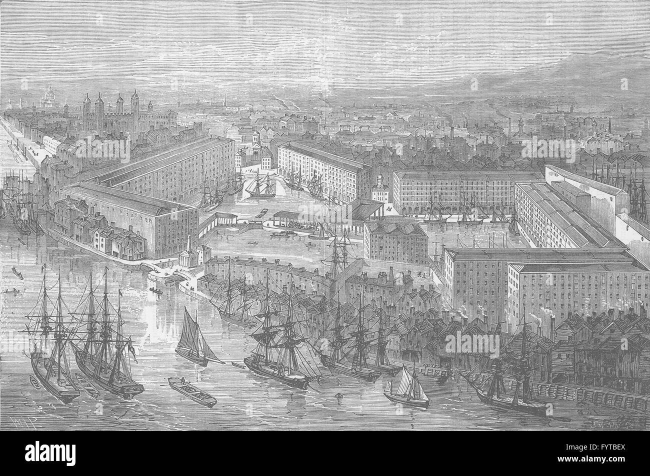 LONDON DOCKS: St.Katharine's docks, antique print c1880 Stock Photo - Alamy
