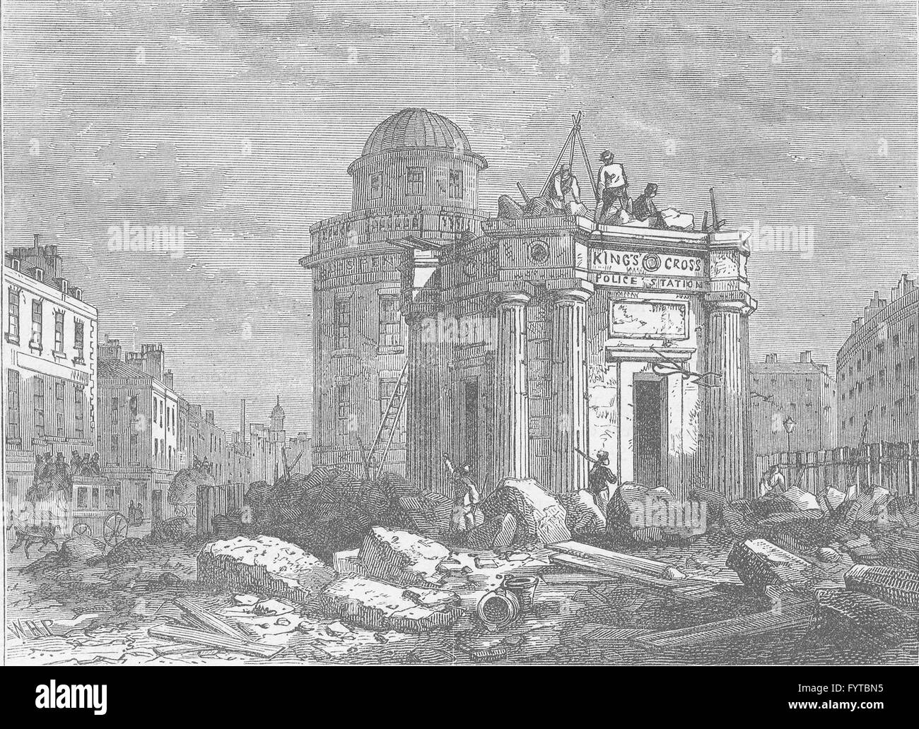 KING'S CROSS: view during its demolition in 1845. London, antique print ...