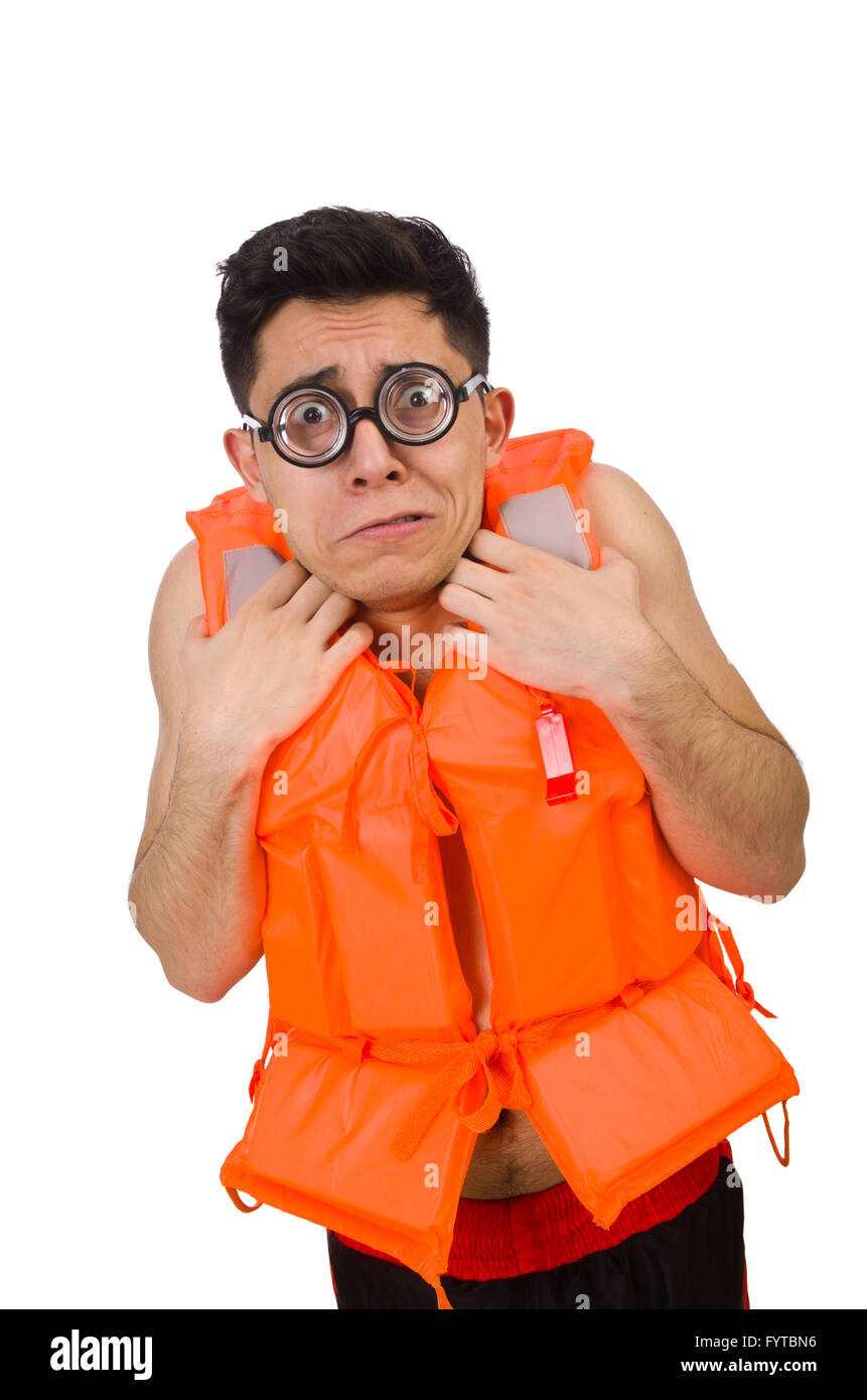 Funny man wearing orange safety vest Stock Photo - Alamy