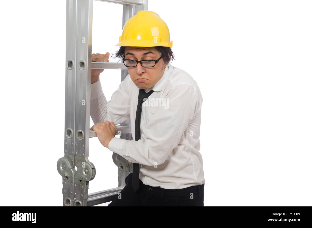 Construction worker in funny concept on white Stock Photo - Alamy