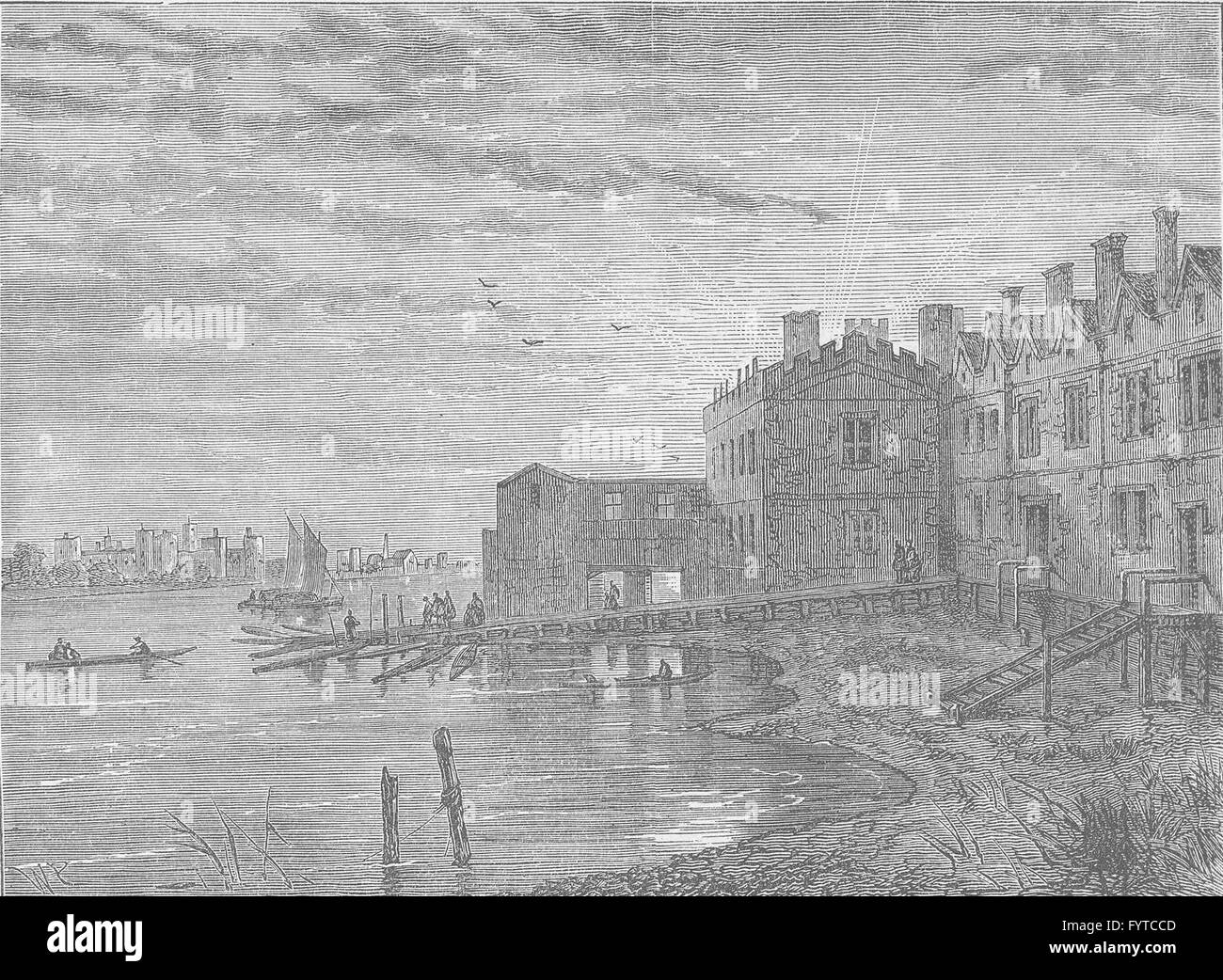THE RIVER THAMES: Old Whitehall Stairs. London, antique print c1880 ...